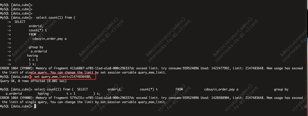 starrocks查询设置query_mem_limit无效 - 💬 StarRocks 用户问答 - StarRocks中文社区论坛