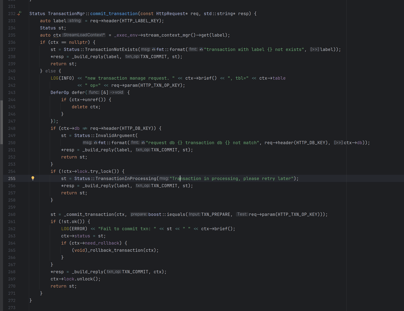 flink connector通过stream load导入数据时，在load这一步会出现Transaction in processing ...